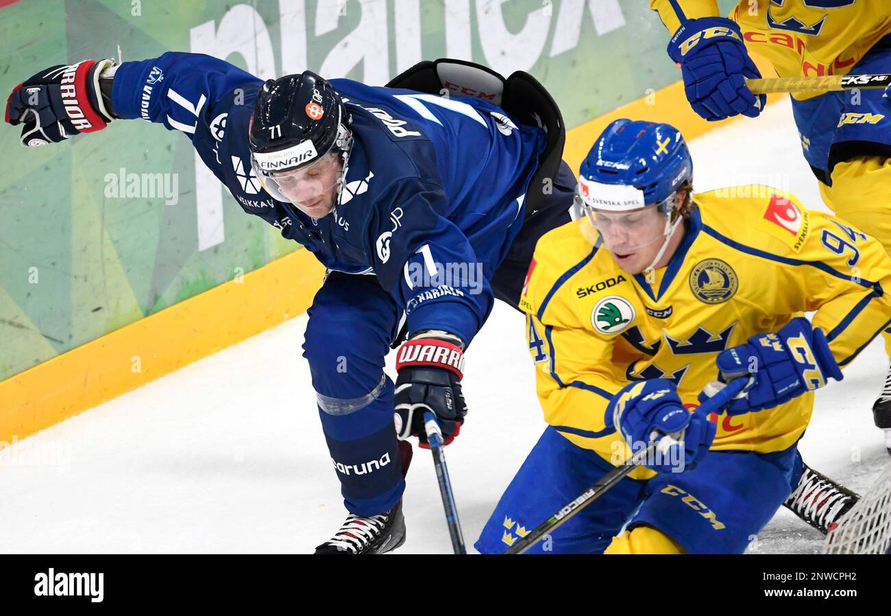 Joel Persson of Sweden and Juuso Puustinen of Finland during the Ice ...