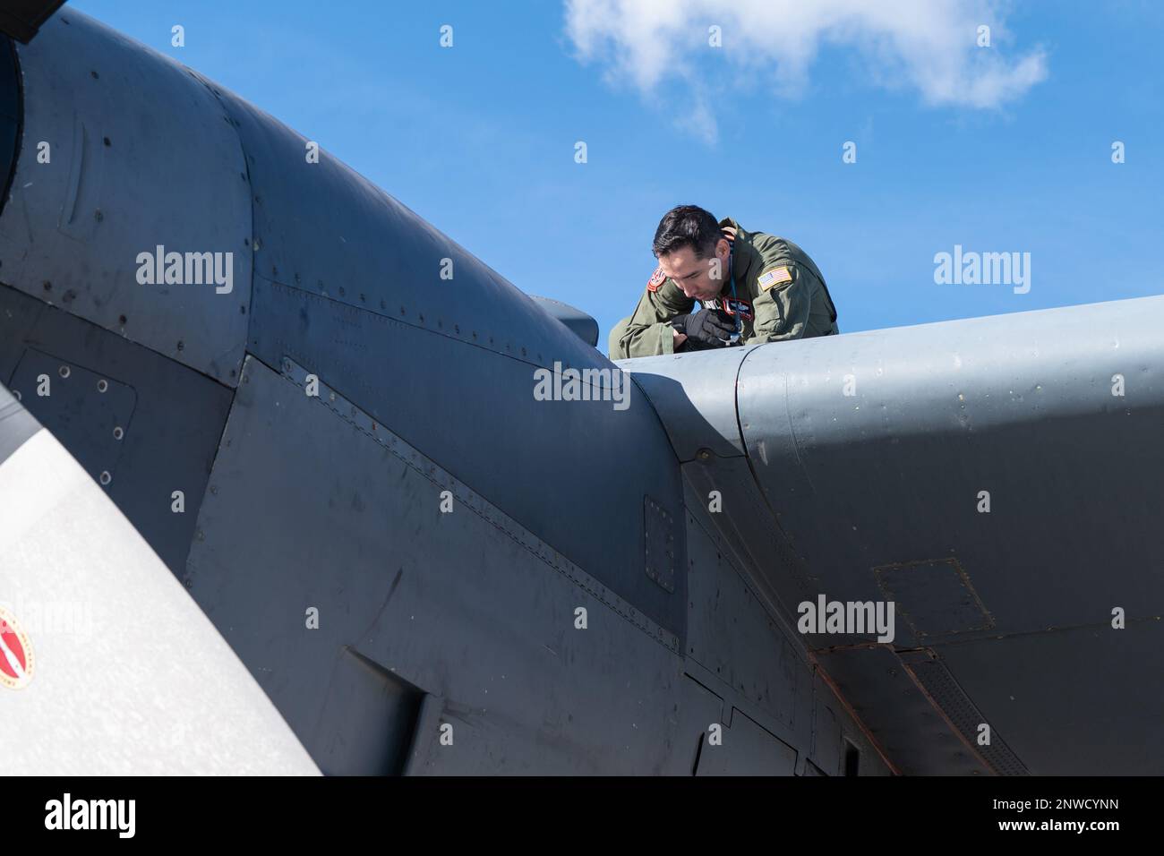 Aircrew from the 43rd Electronic Combat Squadron perform pre-flight ...