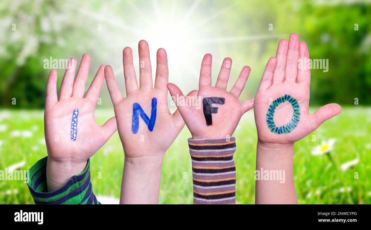 Children Hands Building Info Means Information, Grass Meadow Stock ...
