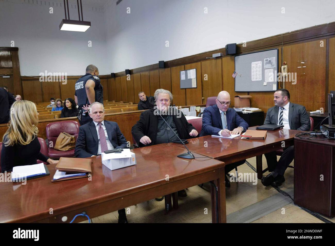 Steve Bannon, center, appears in Manhattan Supreme Court with his ...