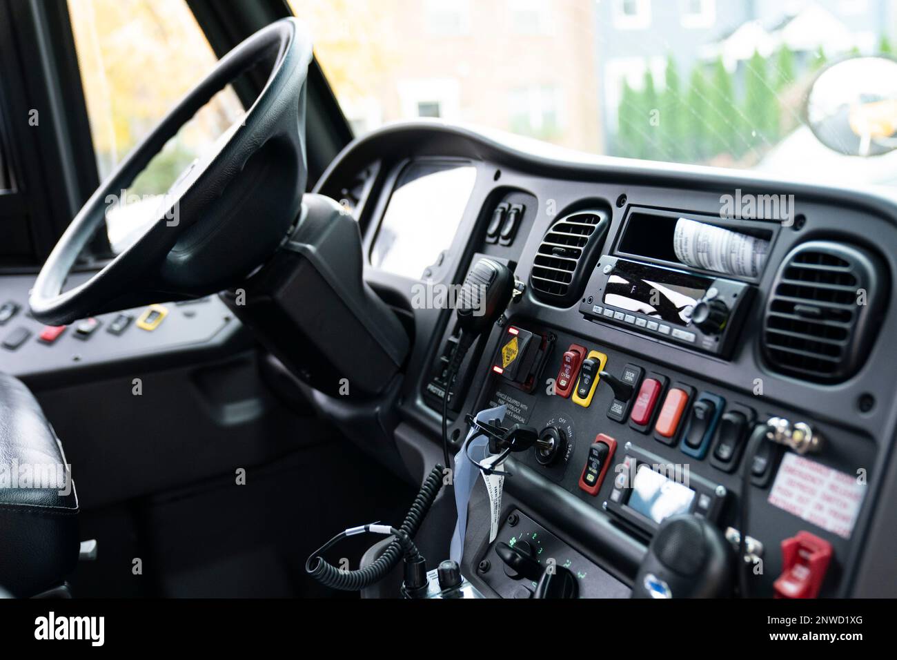 The control panel of a new electric school bus at John Lewis Elementary ...