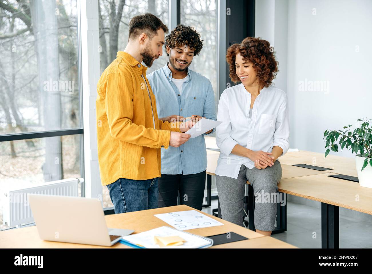 Teamwork concept. Group of motivated employees of the company of ...