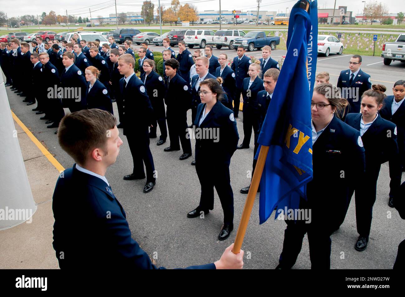 Warren East High School Air Force JROTC students stand at attention ...