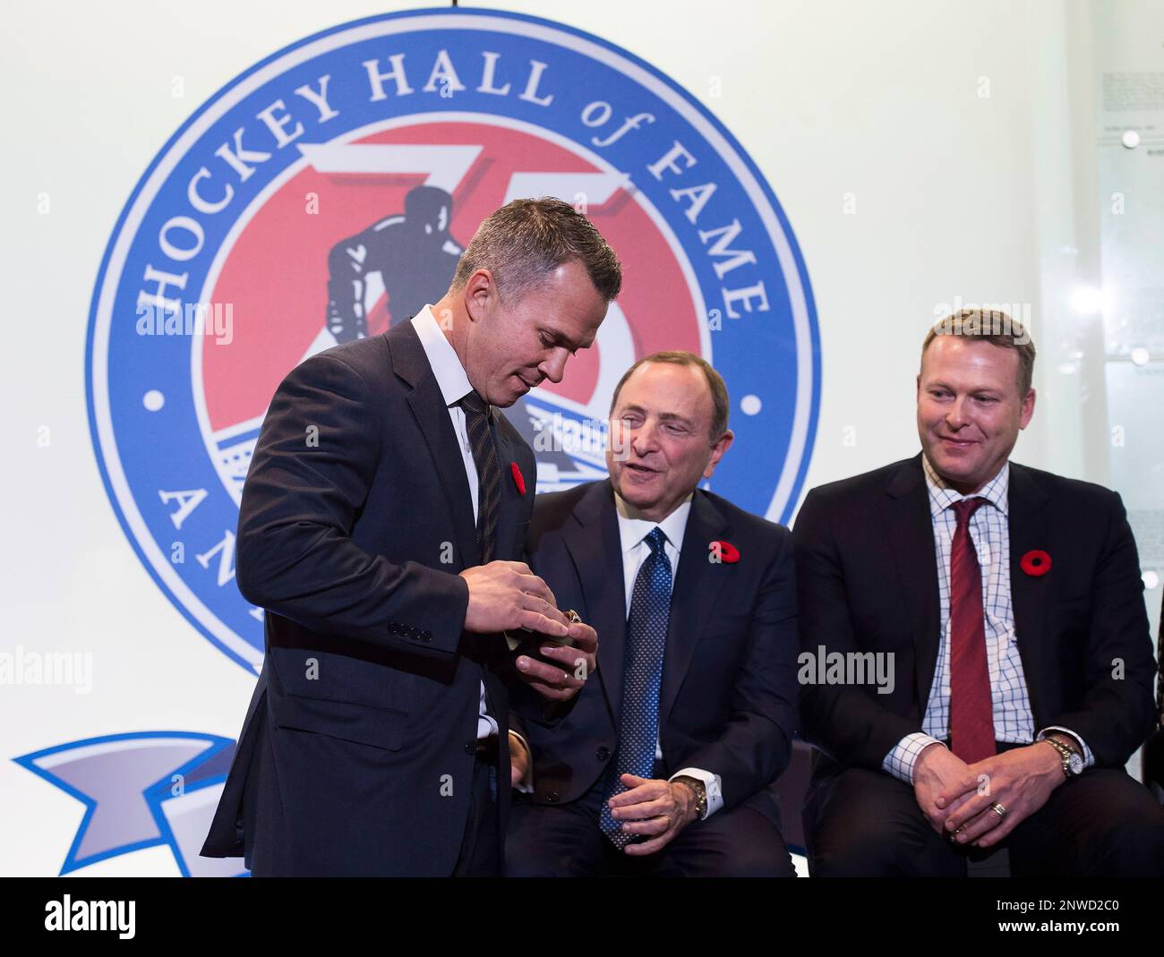 Hockey Hall of Fame inductees, from left, Martin St. Louis, Gary ...