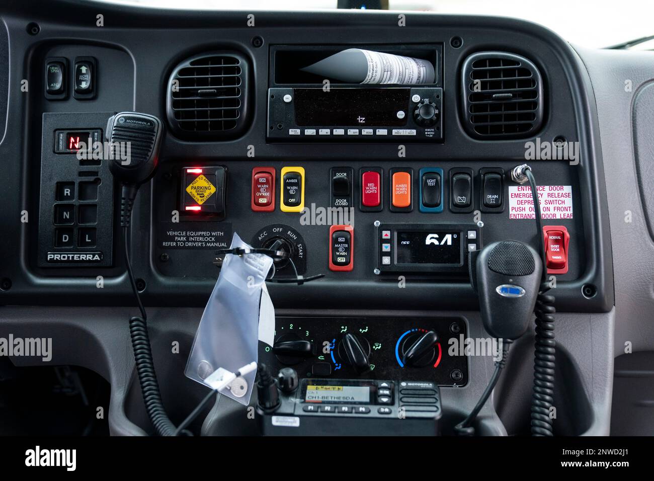 The control panel of a new electric school bus at John Lewis Elementary ...