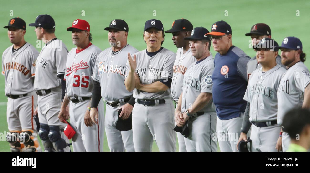 Hideki Matsui, nicknamed "Godzilla", participates in an exhibition game ...