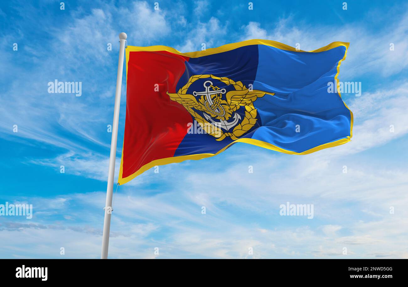 official flag of the Royal Thai Armed Forces HQ Thailand at cloudy sky ...