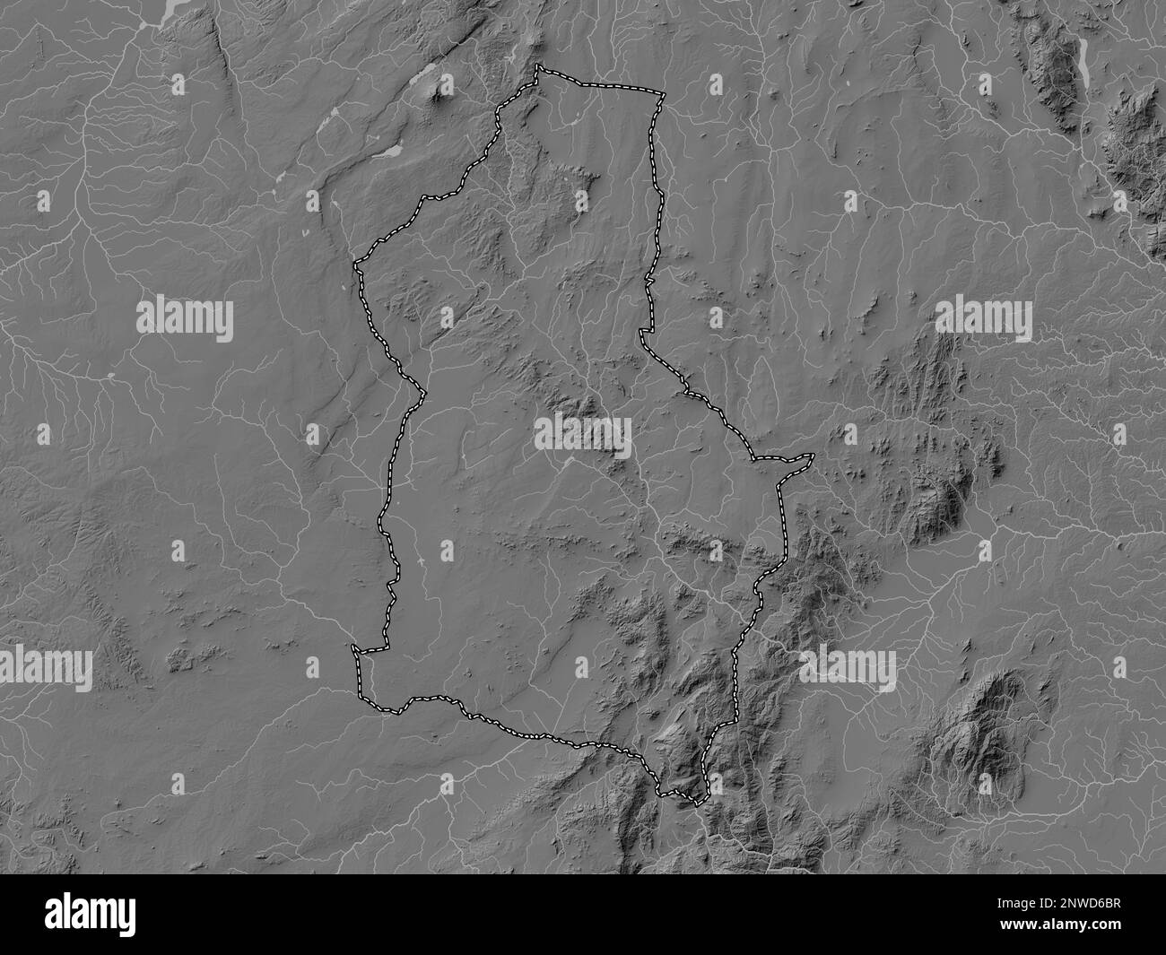 Dodoma, region of Tanzania. Bilevel elevation map with lakes and rivers ...