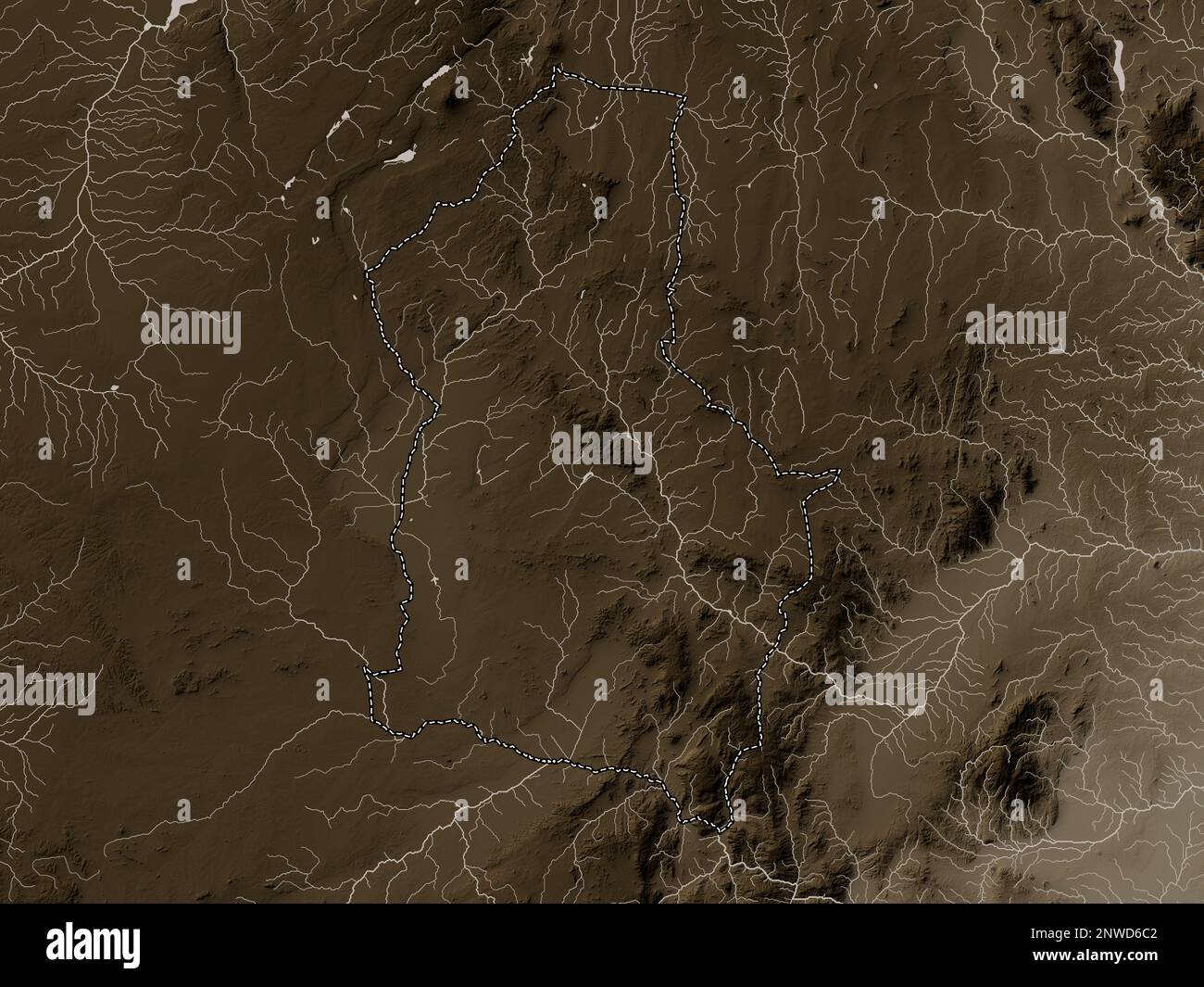 Dodoma, region of Tanzania. Elevation map colored in sepia tones with ...