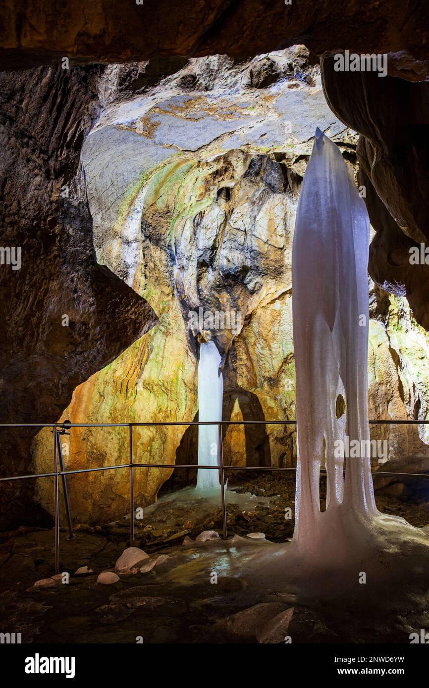 Beautiful limestone formations at Ledenika cave, near Vratza town ...