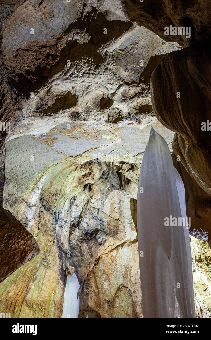 Beautiful limestone formations at Ledenika cave, near Vratza town ...