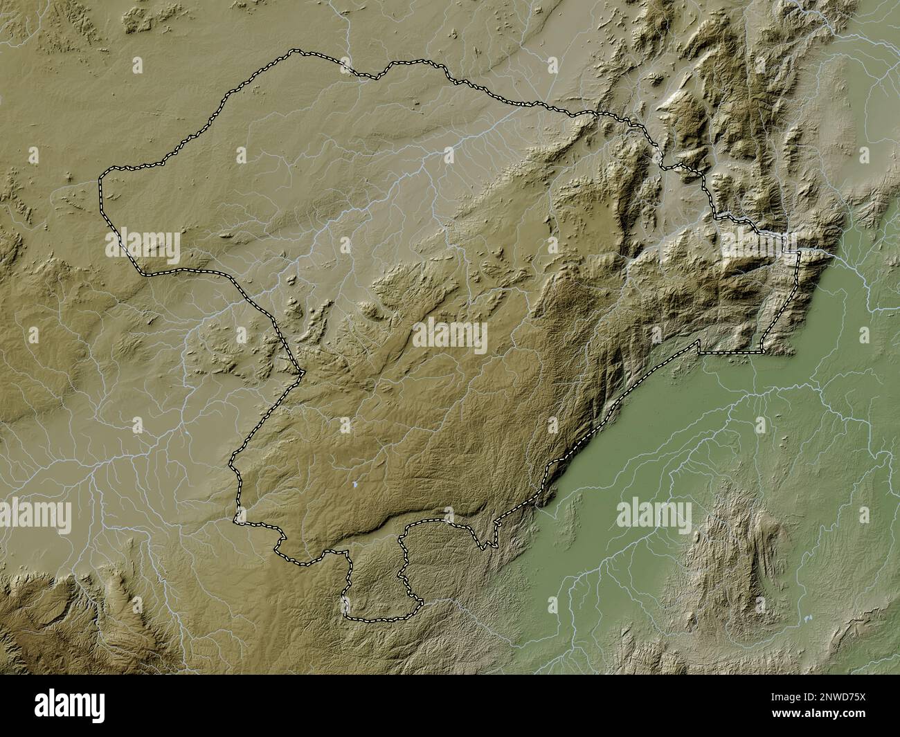 Iringa, region of Tanzania. Elevation map colored in wiki style with ...