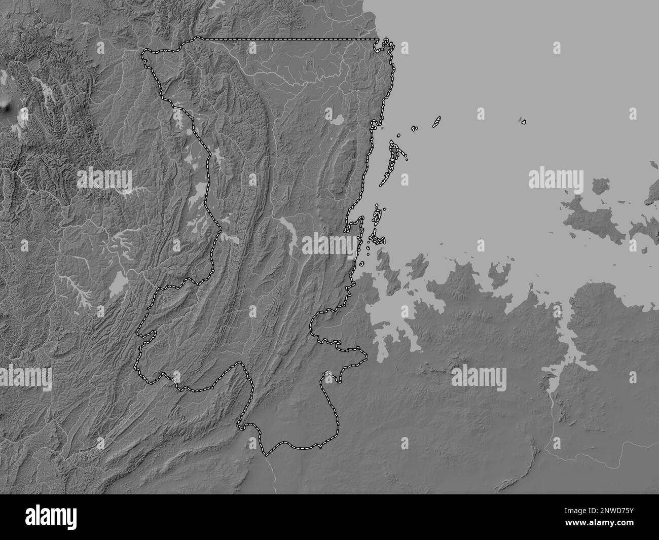 Kagera, region of Tanzania. Bilevel elevation map with lakes and rivers ...