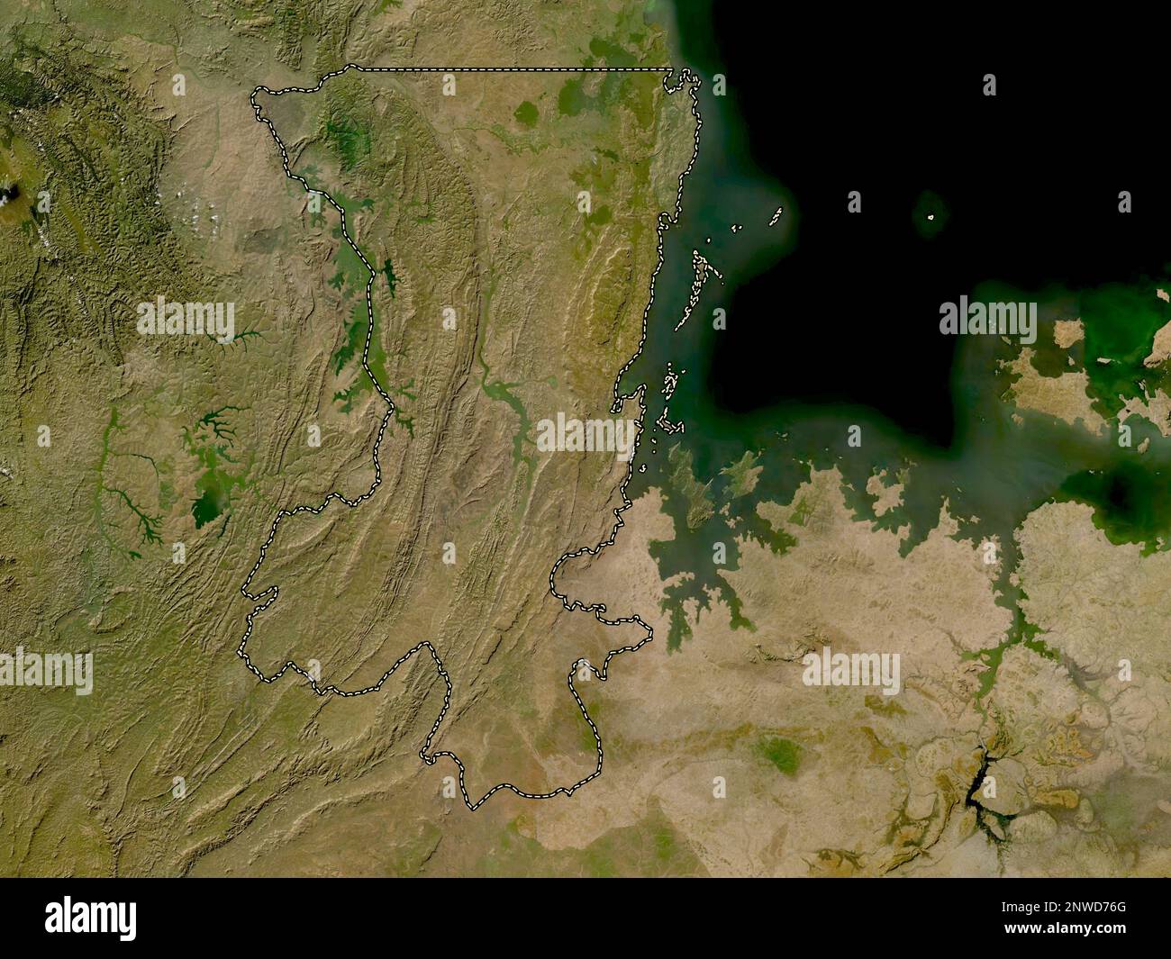 Kagera, region of Tanzania. Low resolution satellite map Stock Photo ...