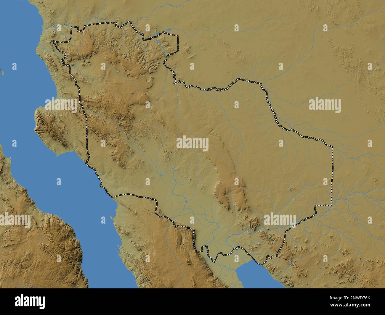 Katavi, region of Tanzania. Colored elevation map with lakes and rivers ...