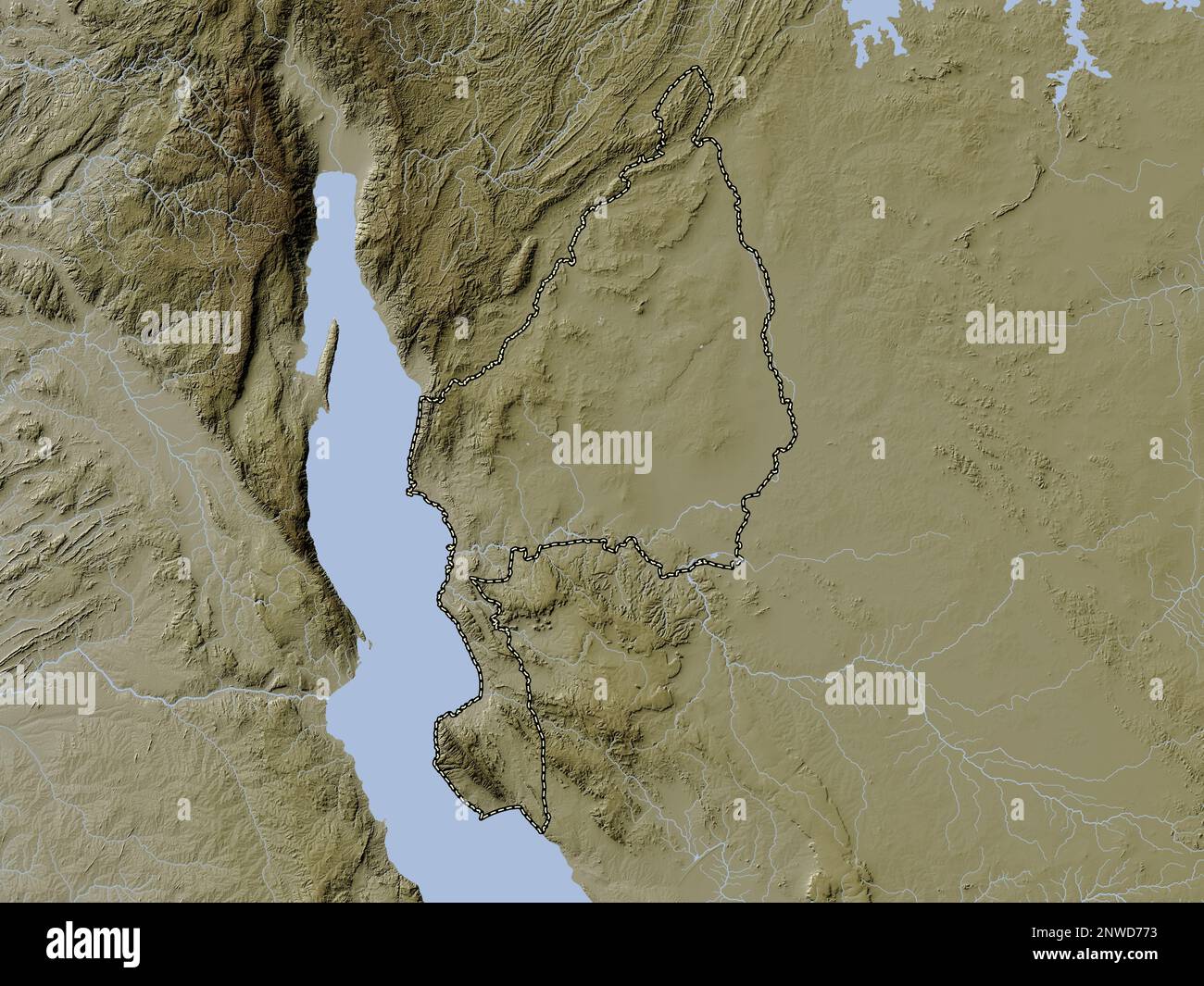 Kigoma, region of Tanzania. Elevation map colored in wiki style with ...