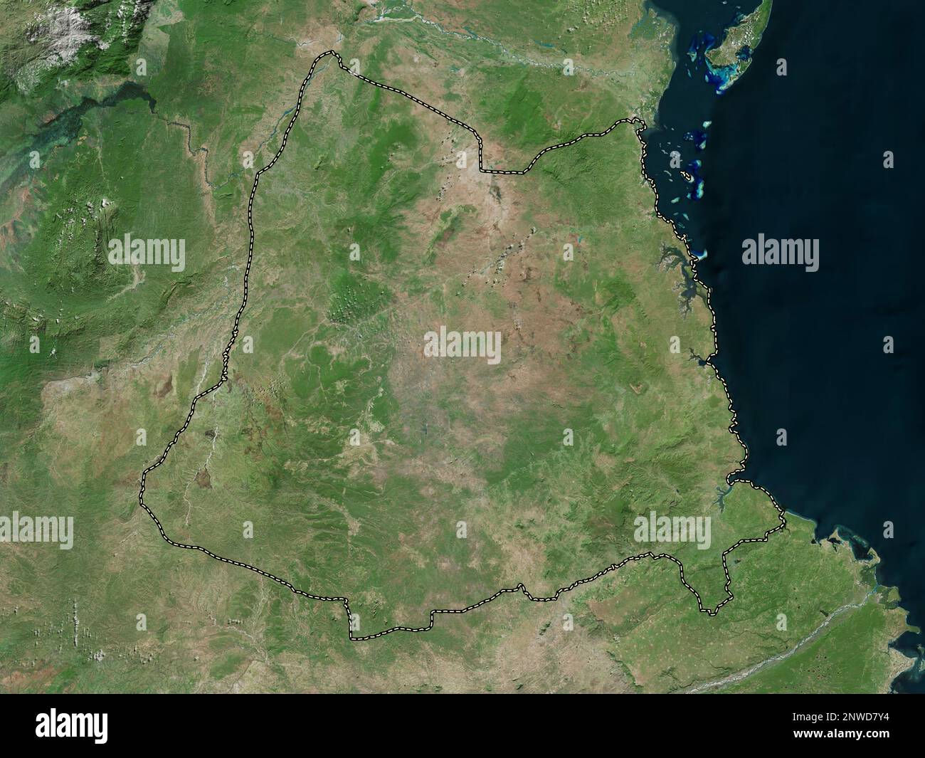 Lindi, region of Tanzania. High resolution satellite map Stock Photo ...