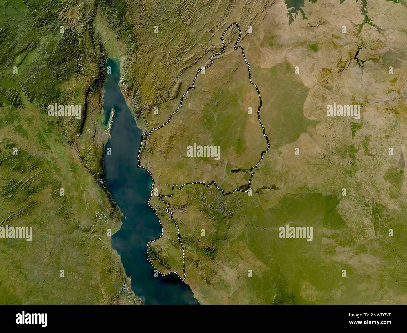 Kigoma, region of Tanzania. Low resolution satellite map Stock Photo ...