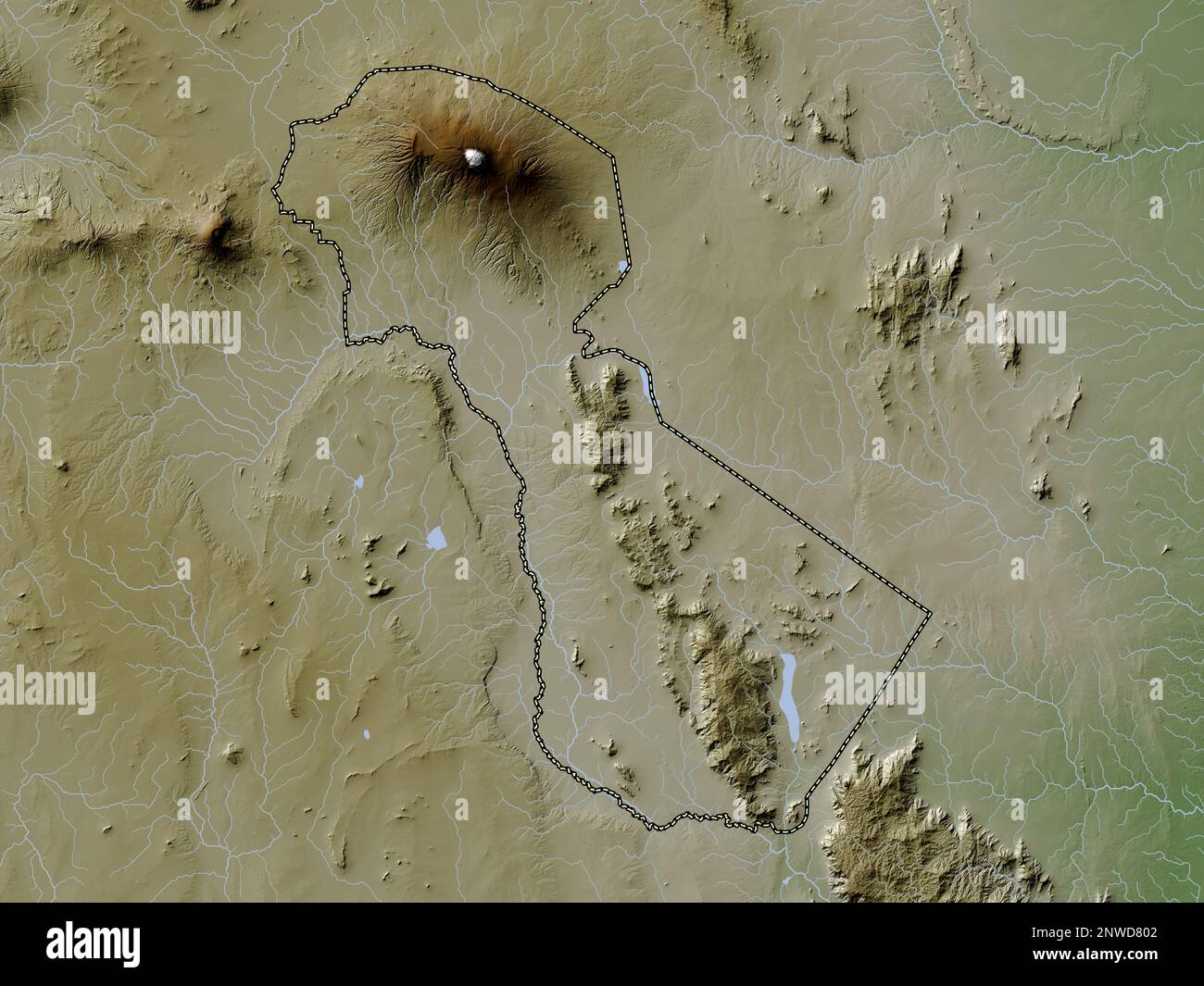 Kilimanjaro, region of Tanzania. Elevation map colored in wiki style ...