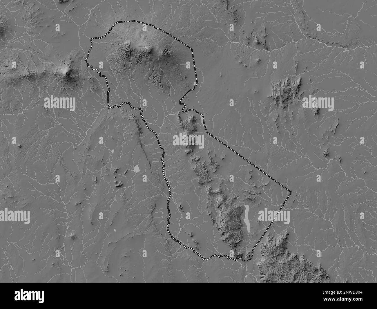 Kilimanjaro, region of Tanzania. Bilevel elevation map with lakes and ...
