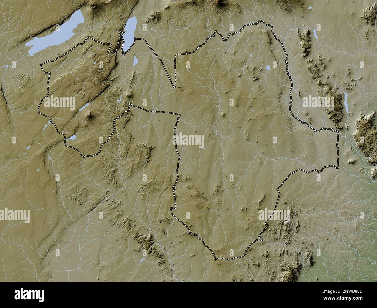 Manyara, region of Tanzania. Elevation map colored in wiki style with ...