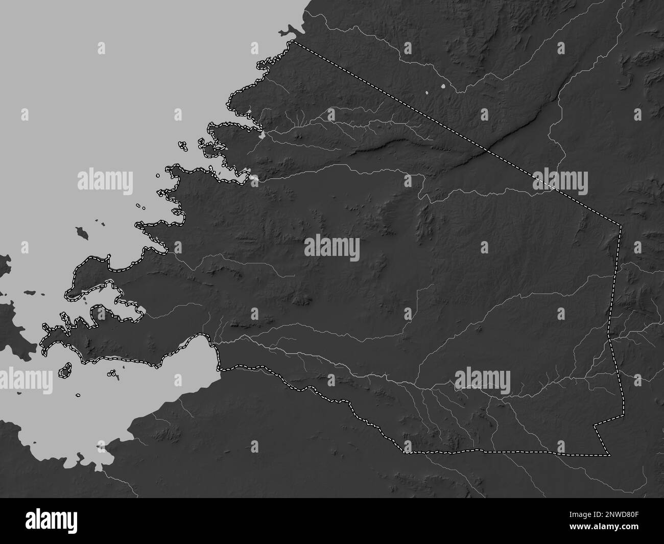 Mara, region of Tanzania. Grayscale elevation map with lakes and rivers ...