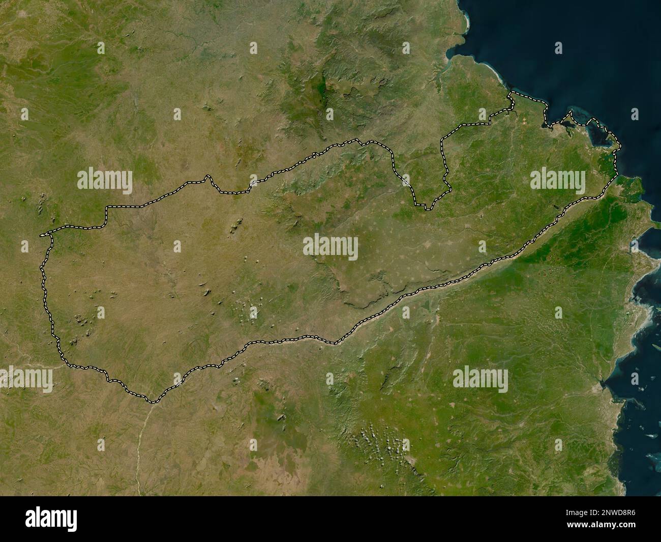 Mtwara, region of Tanzania. Low resolution satellite map Stock Photo ...