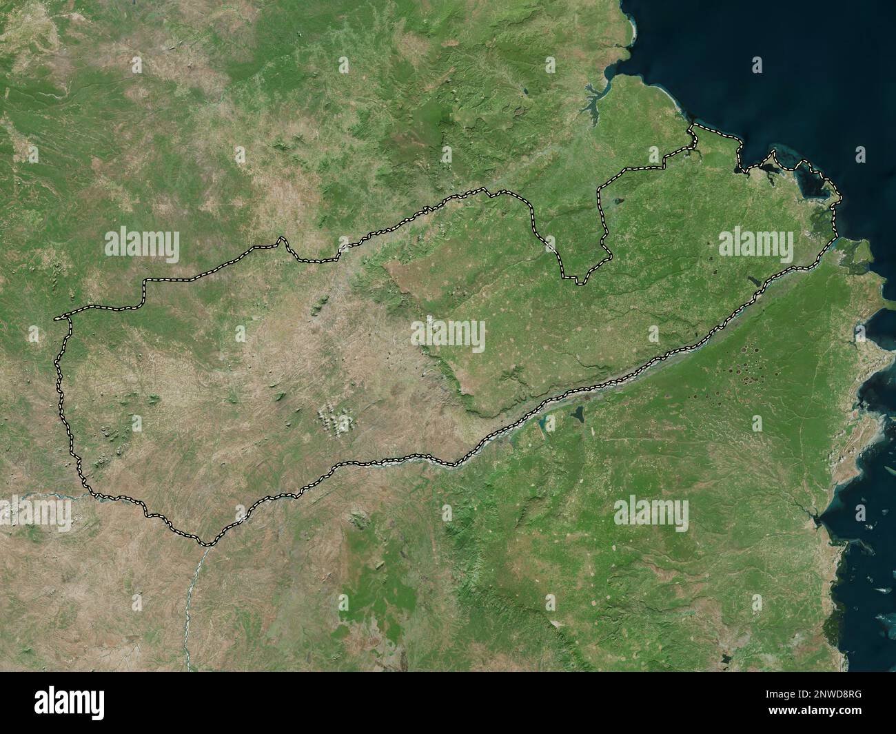 Mtwara, region of Tanzania. High resolution satellite map Stock Photo ...