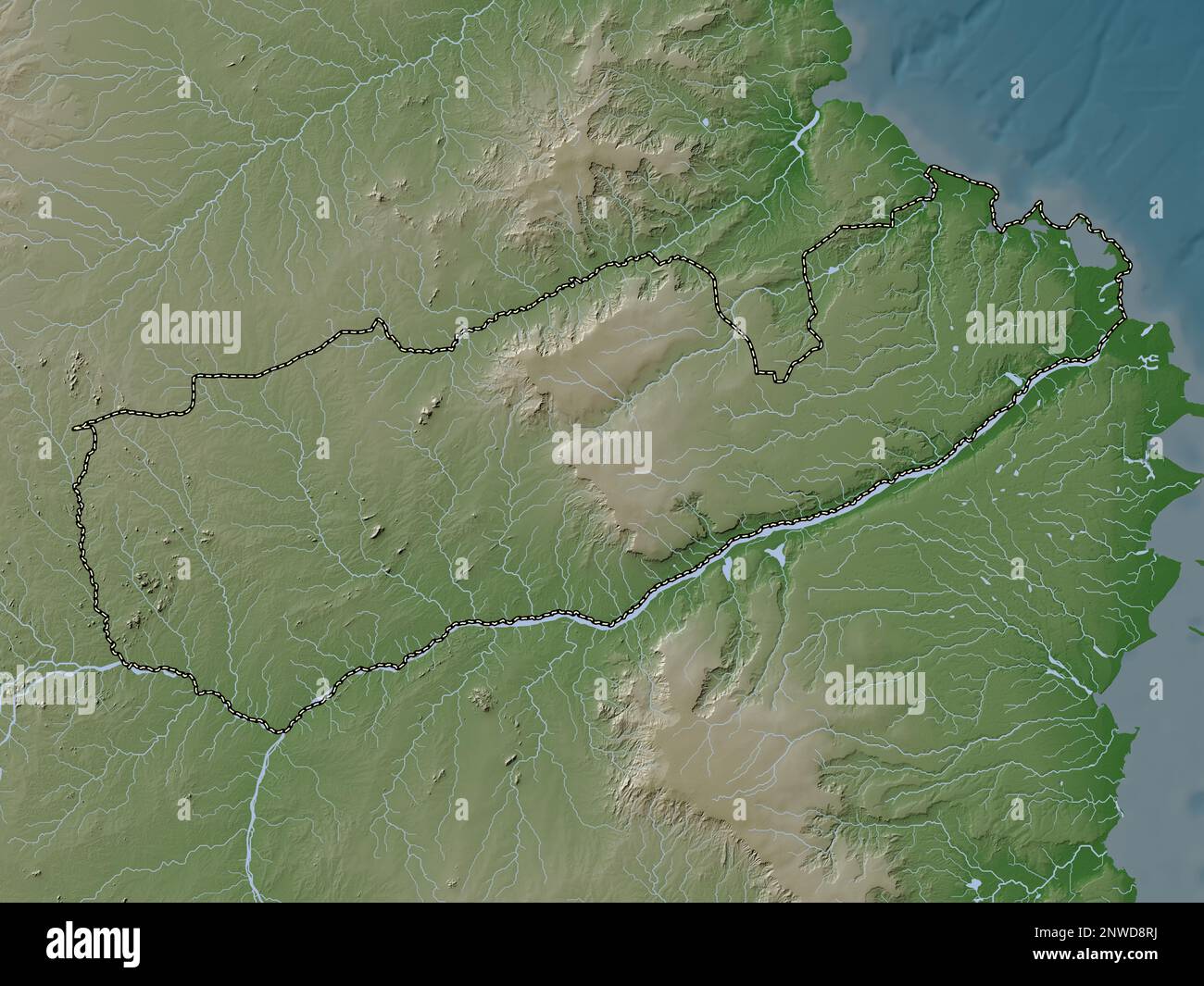 Mtwara, region of Tanzania. Elevation map colored in wiki style with ...