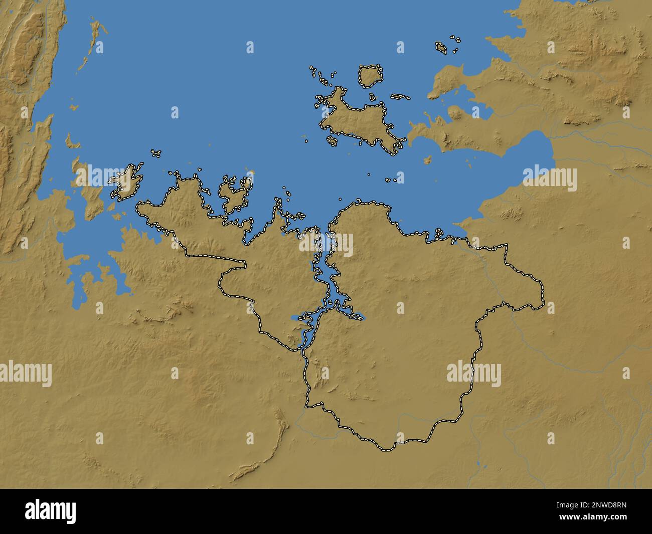 Mwanza, region of Tanzania. Colored elevation map with lakes and rivers ...