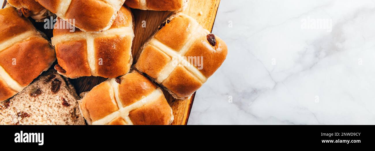 Easter Breakfast with Hot Cross Buns Stock Photo - Alamy