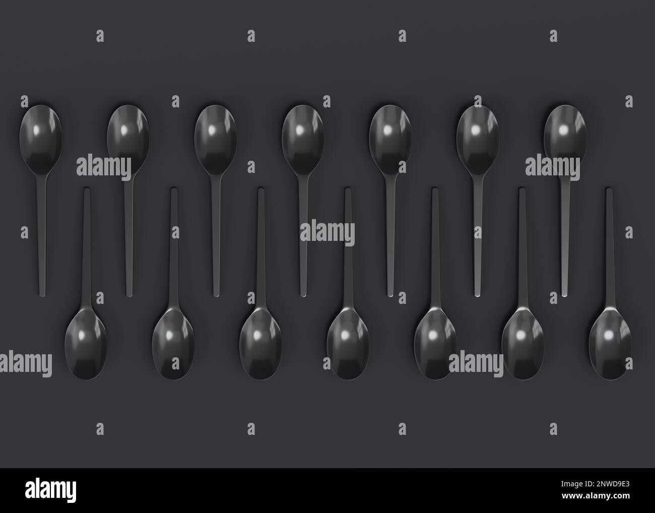 Set of disposable utensils like spoon on monochrome black background ...