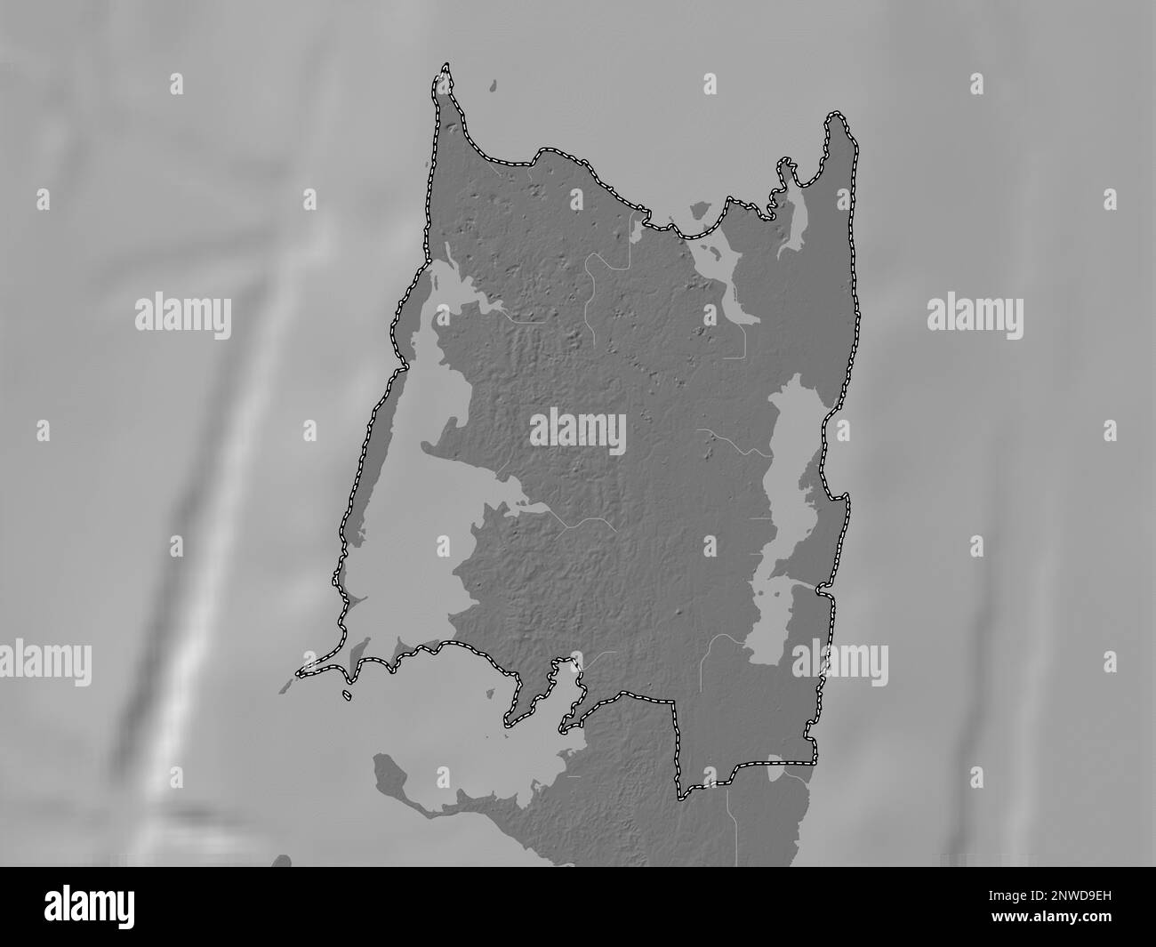 Pemba North, region of Tanzania. Bilevel elevation map with lakes and ...