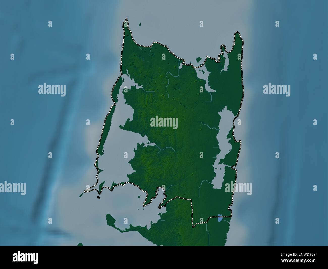 Pemba North, region of Tanzania. Colored elevation map with lakes and ...