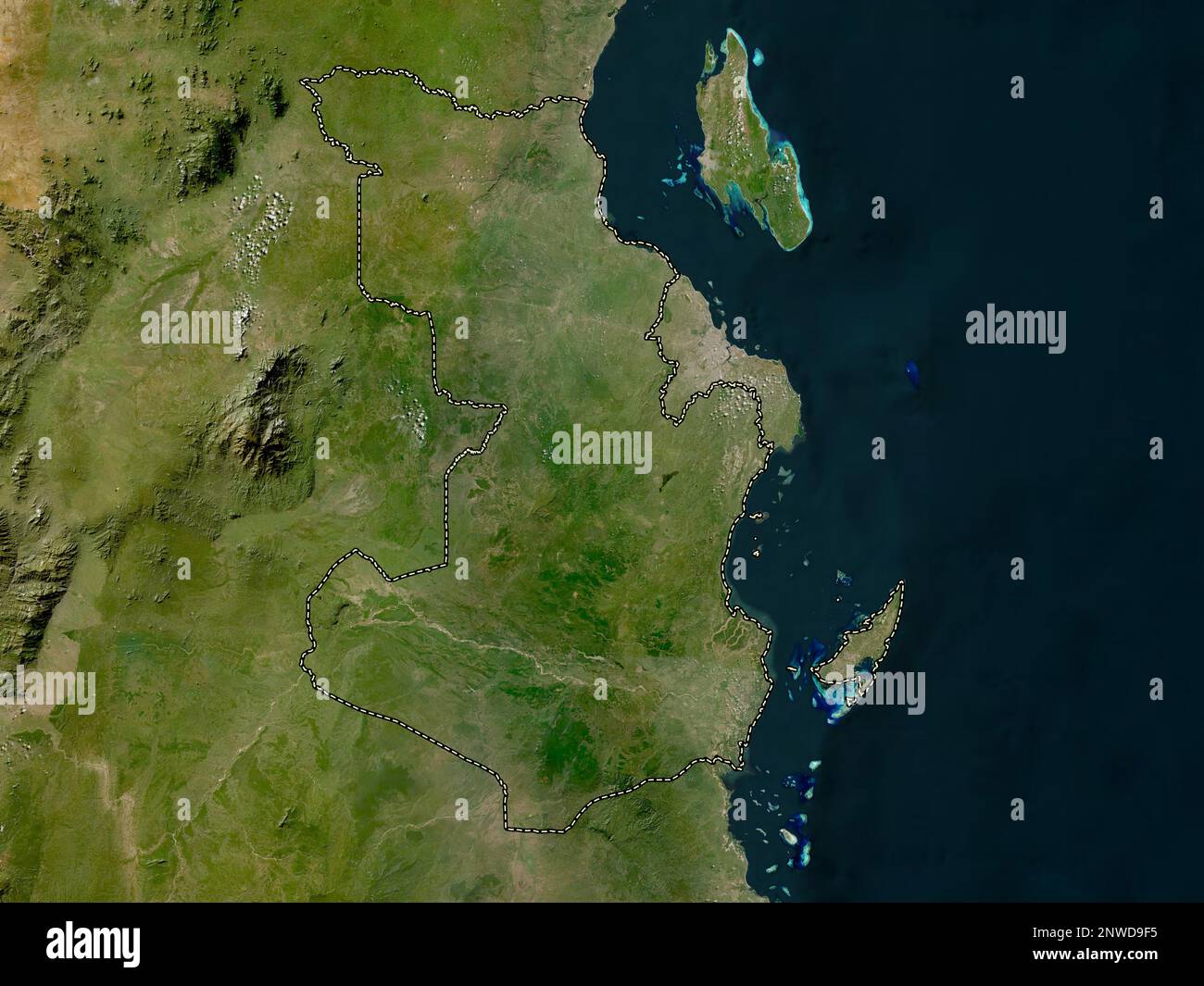 Pwani, region of Tanzania. Low resolution satellite map Stock Photo - Alamy