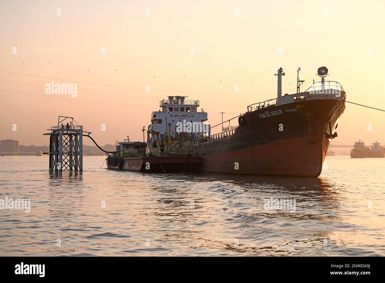 A cargo ship seen anchored on the River Karnaphuli in Chittagong Stock ...
