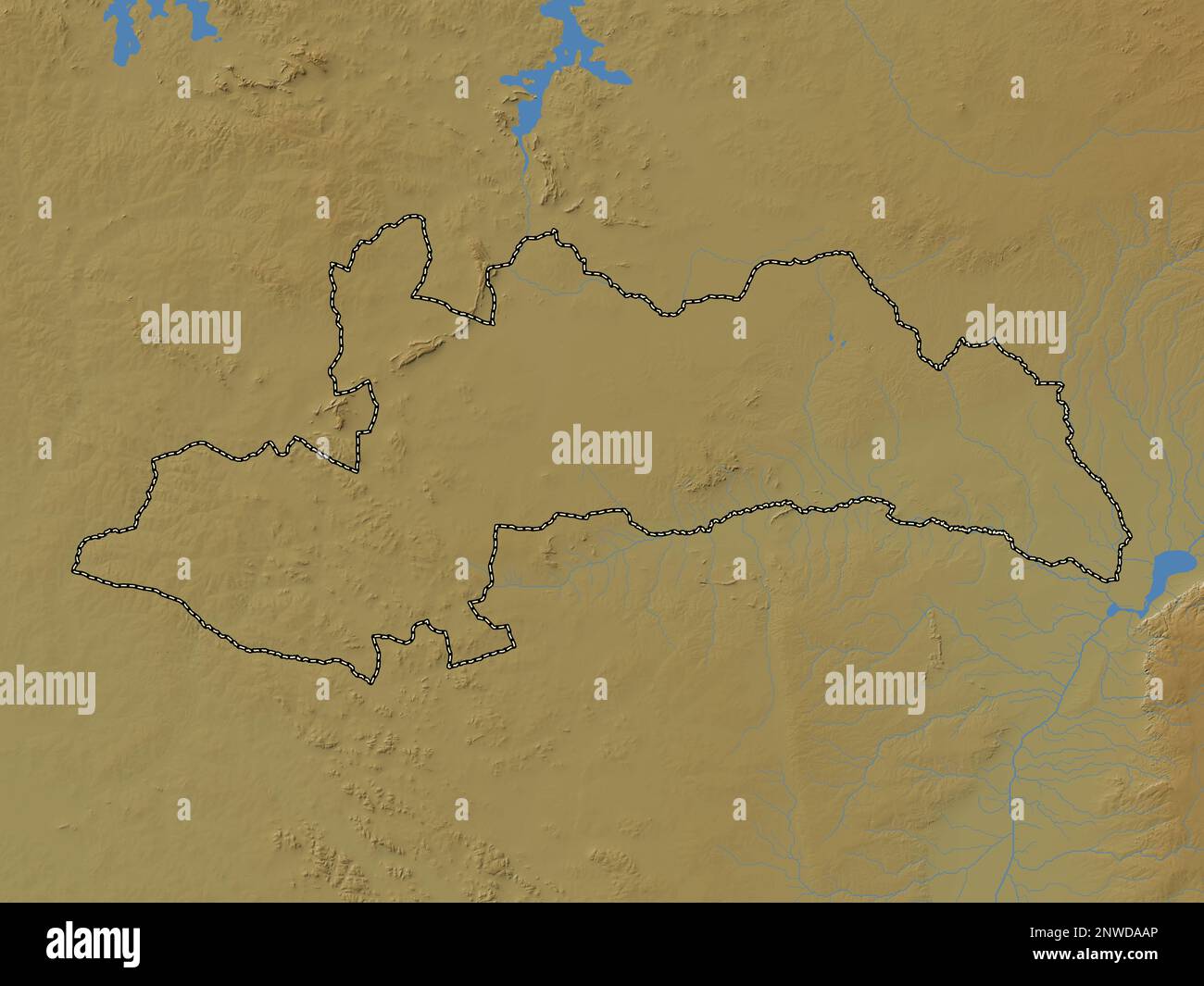 Shinyanga, region of Tanzania. Colored elevation map with lakes and ...