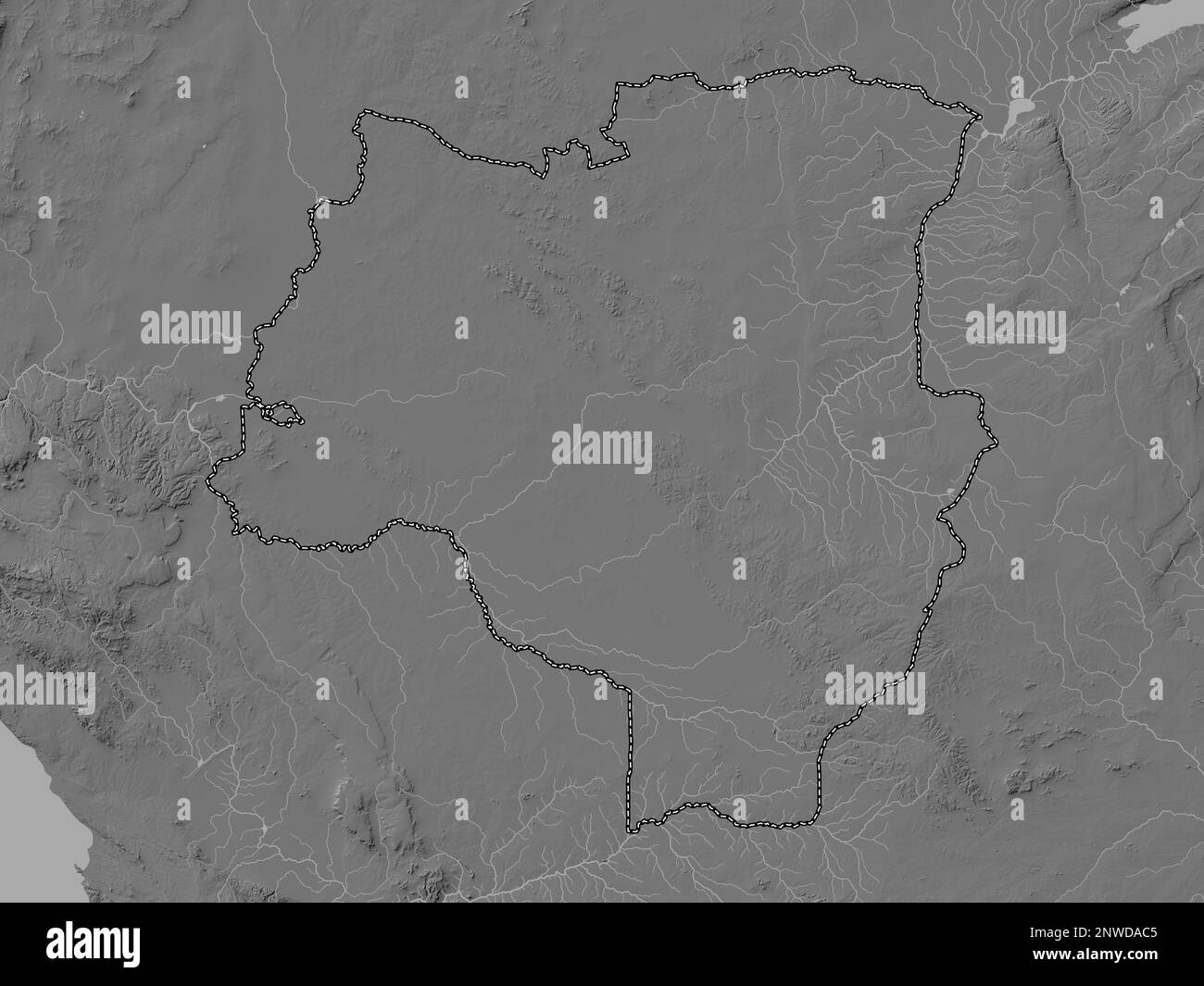 Tabora, region of Tanzania. Bilevel elevation map with lakes and rivers ...