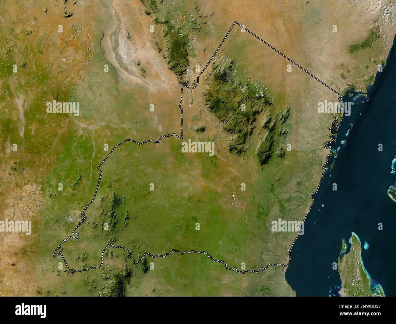Tanga, region of Tanzania. Low resolution satellite map Stock Photo - Alamy