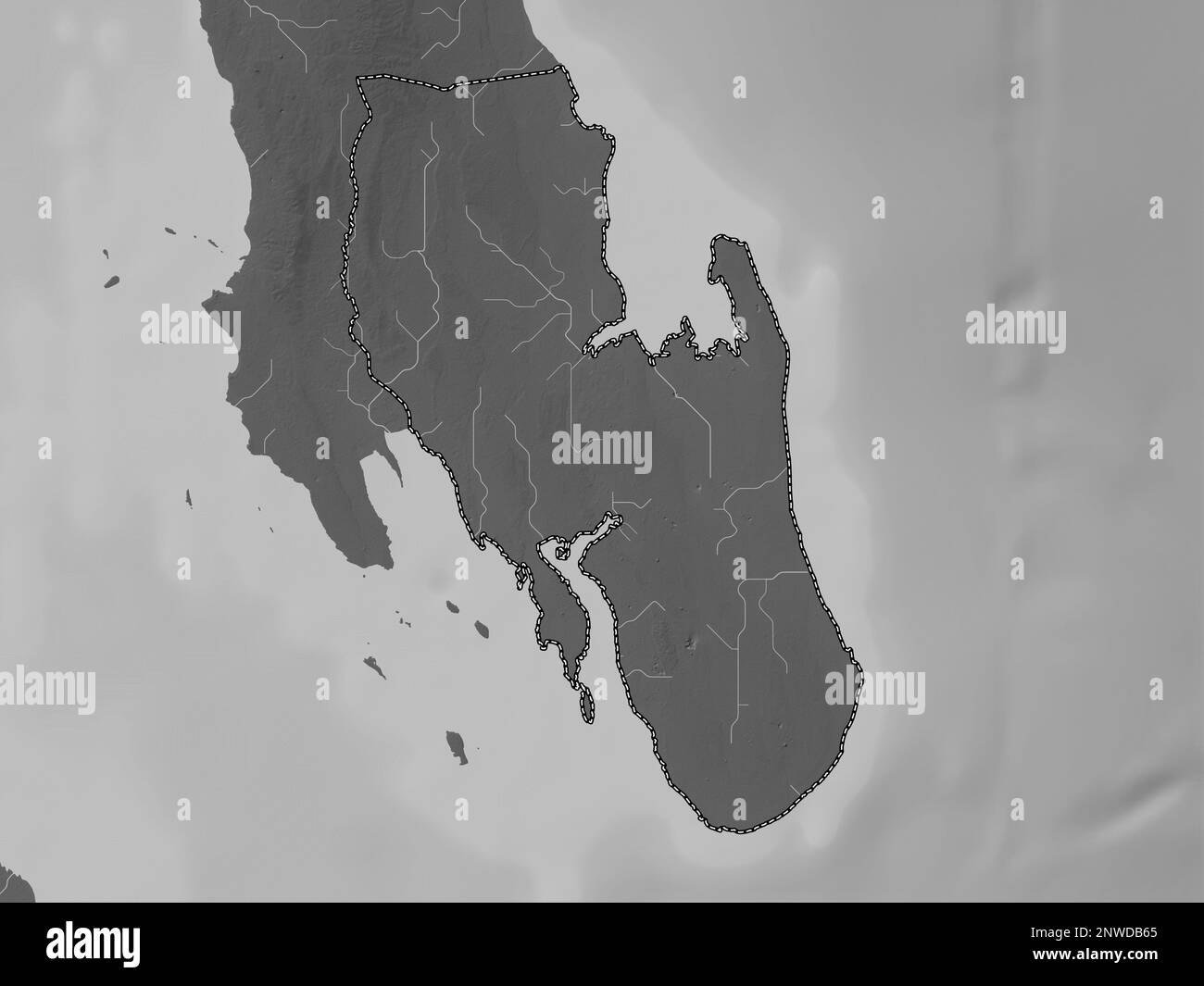 Zanzibar South and Central, region of Tanzania. Grayscale elevation map ...