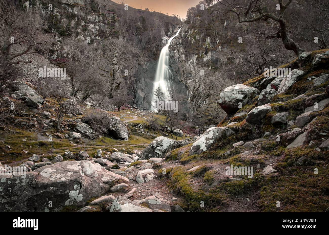 Aber Falls, a huge waterfall of about 37m near the village of ...