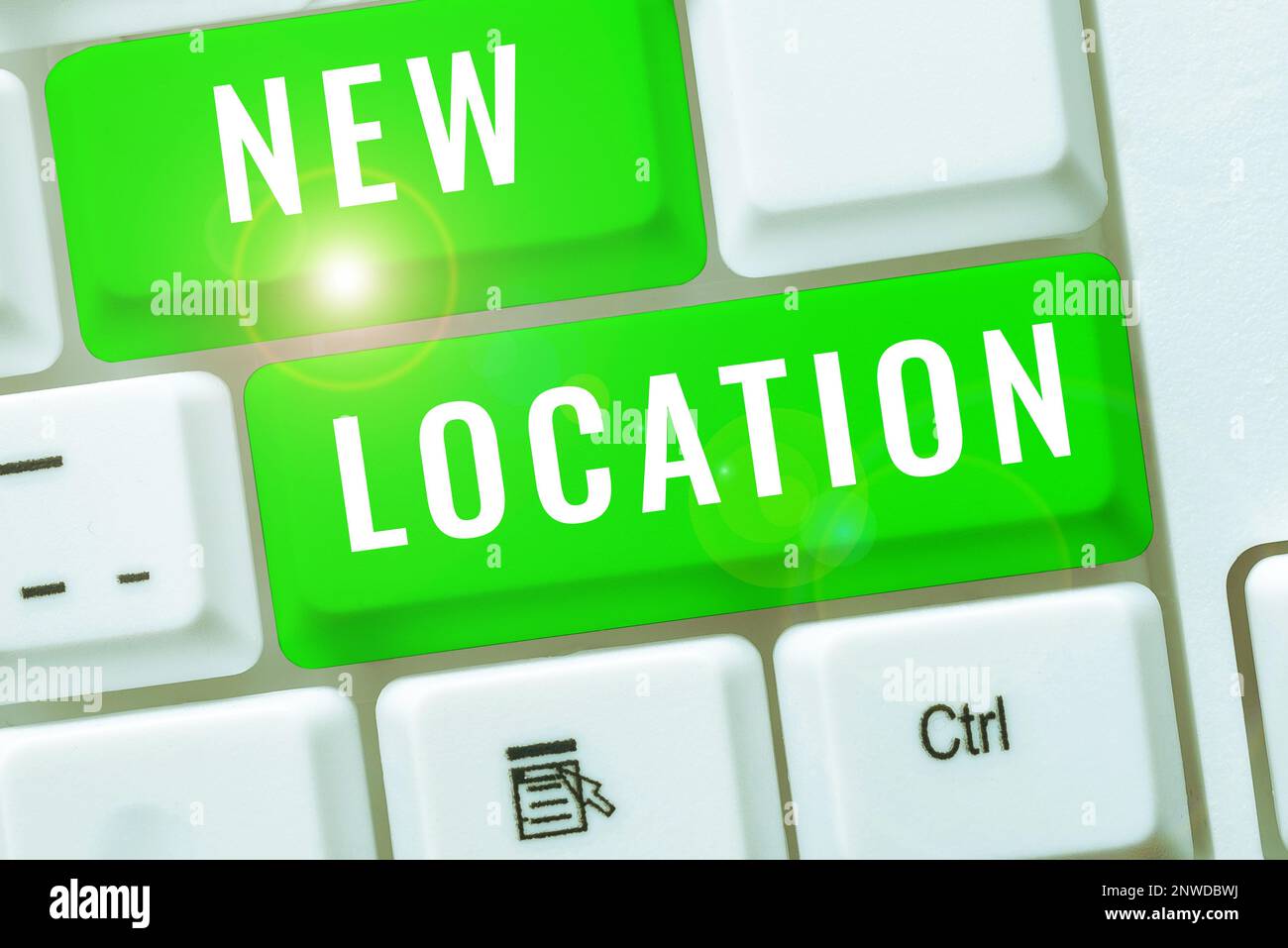 Text caption presenting New Location, Concept meaning Get located on a ...