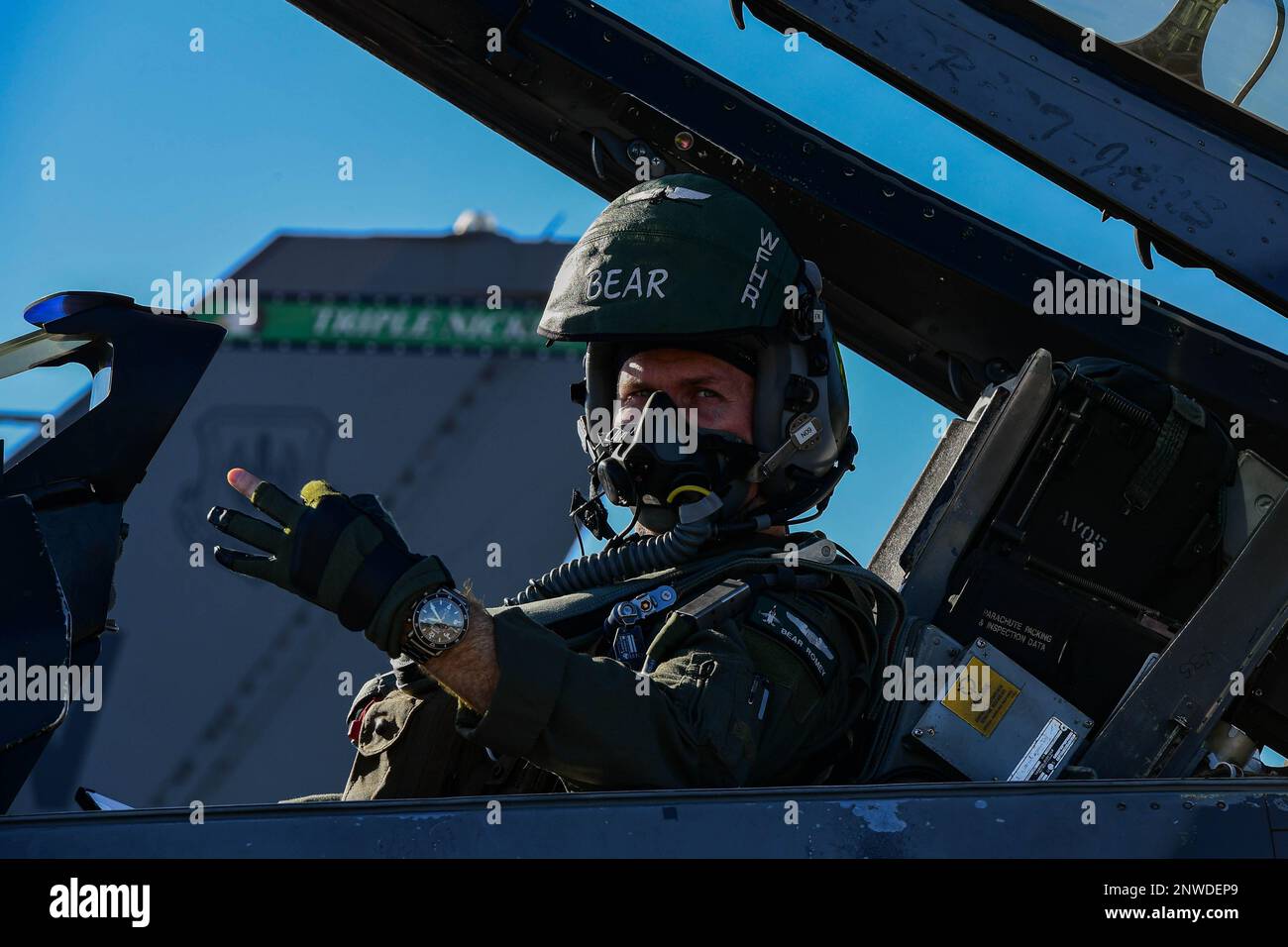 U.S. Air Force Captain Kevin “Bear” Romey, 555th Fighter Squadron F-16 ...