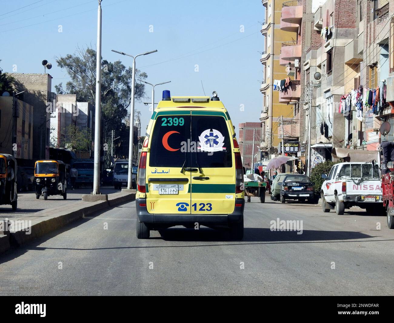 Giza, Egypt, January 26 2023: Ambulance on road responding for an ...