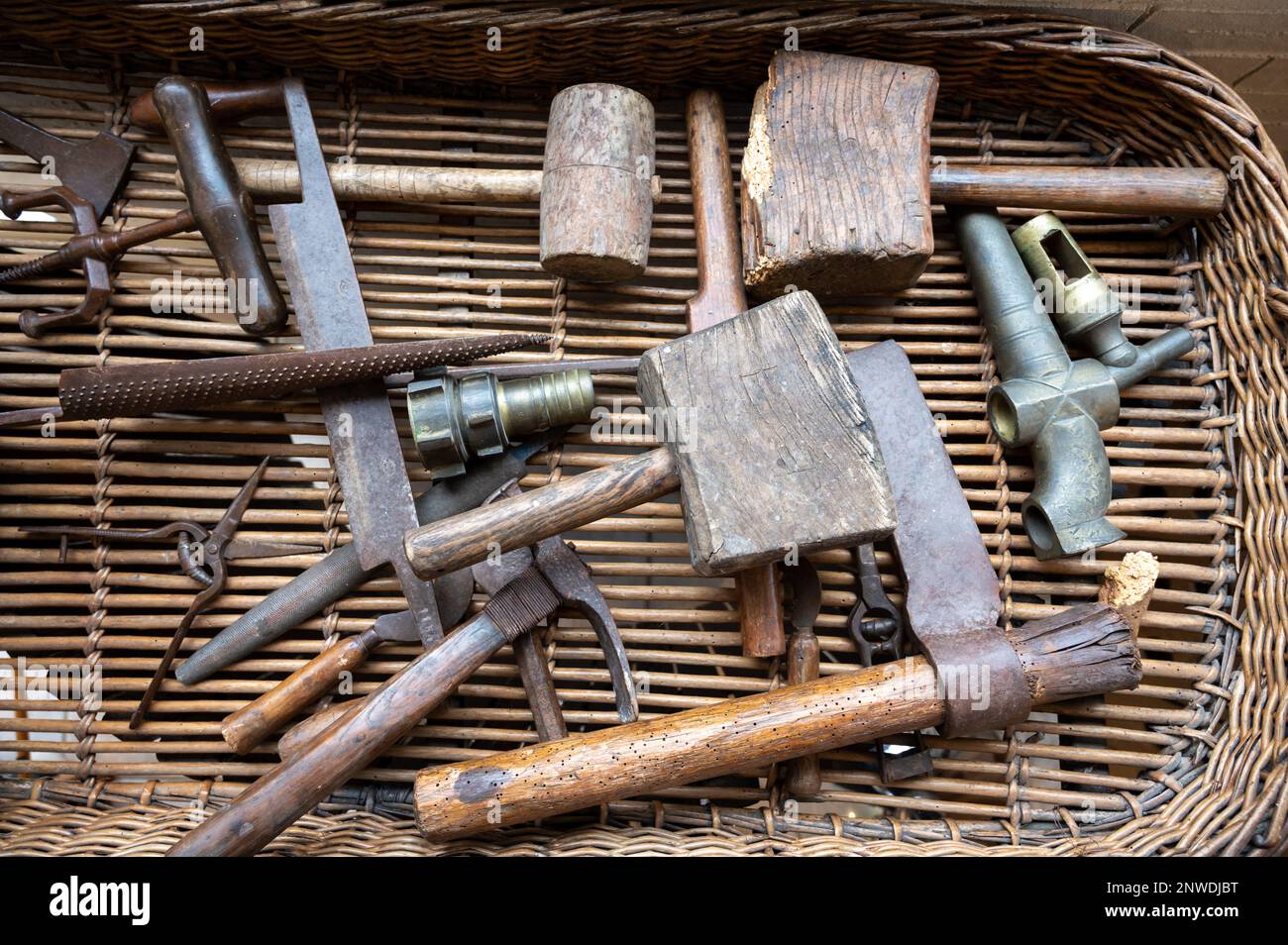 Old industrial wooden hammer and other manual ancient equipment for ...