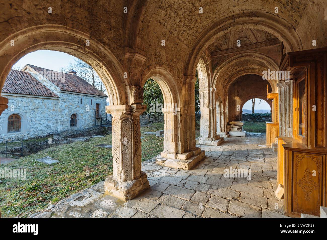 Arched corridor at Khobi Convent, Georgia Stock Photo - Alamy