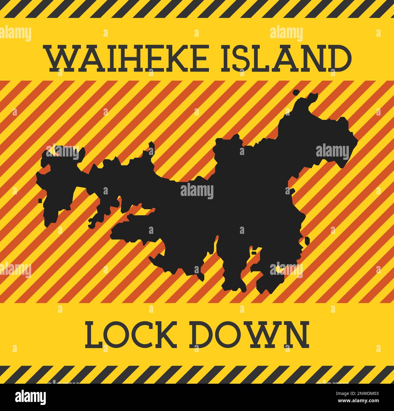 Waiheke Island Lock Down Sign. Yellow island pandemic danger icon ...