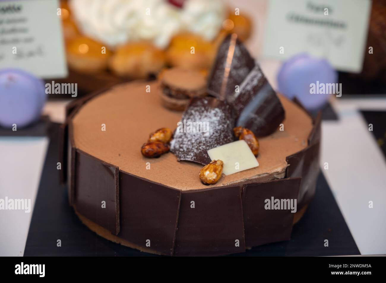 Assortment of french fresh baked sweet pastry with fresh fruits and ...