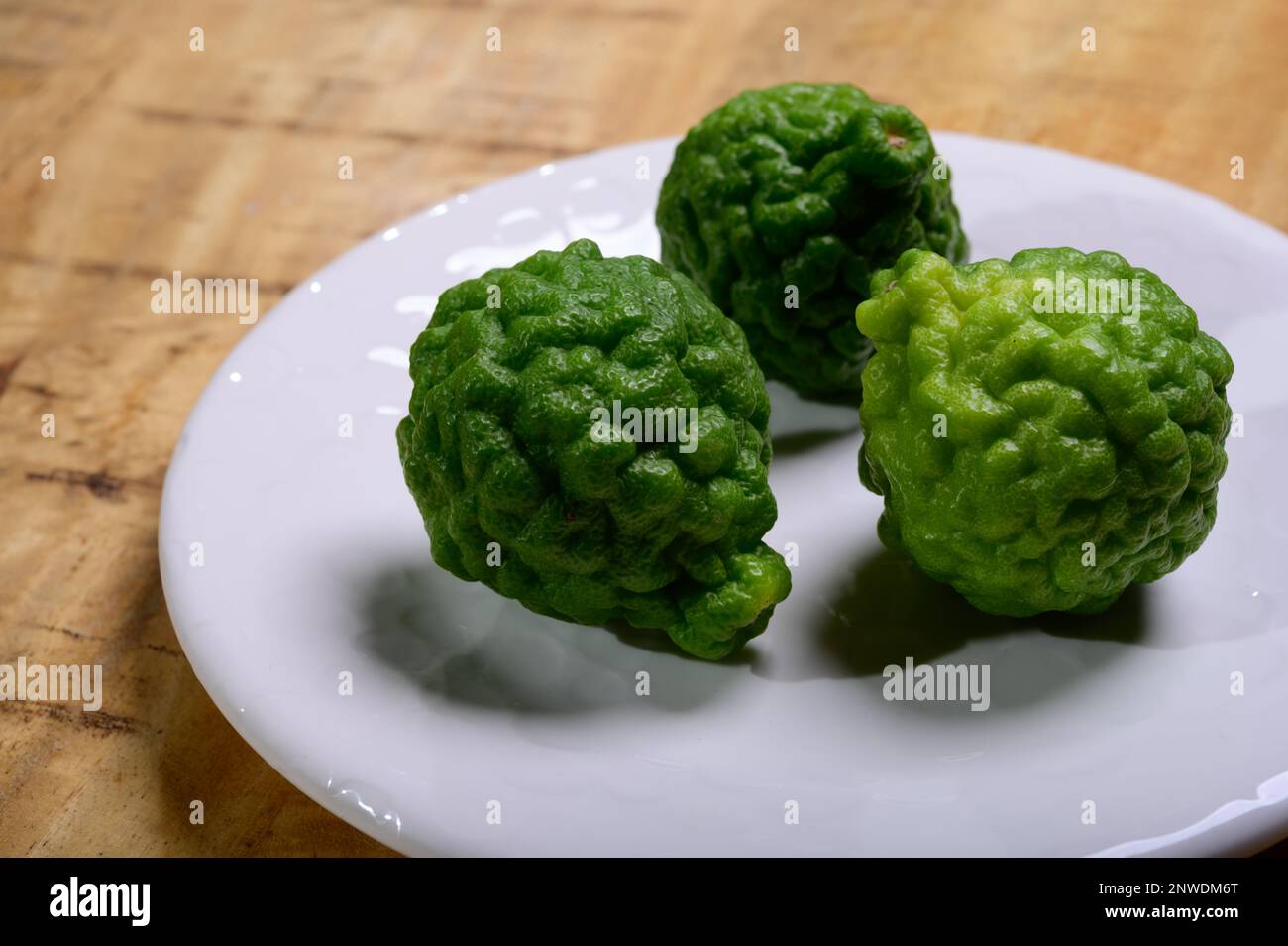Citrus hystrix, green kaffir lime or makrut lime, citrus fruit native ...