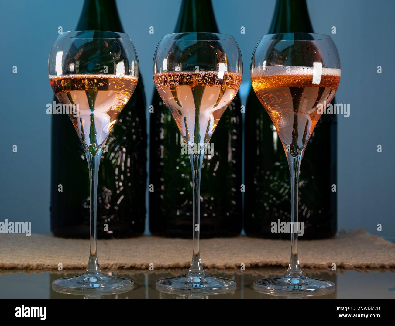 Tasting of rose brut Champagne sparkling wine in cellars of gran cru ...